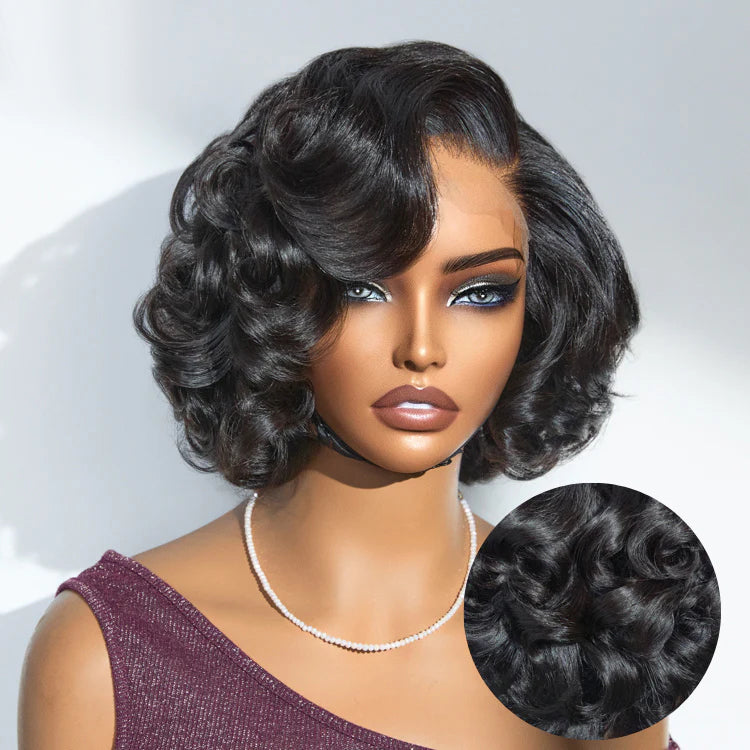 Side Part Roman Curls Bob Wigs Human Hair Glueless Lace Wig Lady Wig ...
