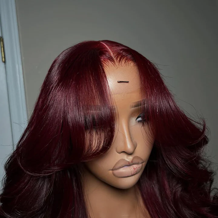 Tuneful Premium 10A 210% Density Wine Colored Curtain Bangs Human Hair ...