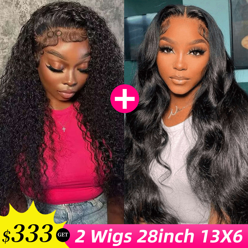 [2Wigs 13x6] Jerry Curly & Body Wave 28 Inches Lace Frontal Wigs ...