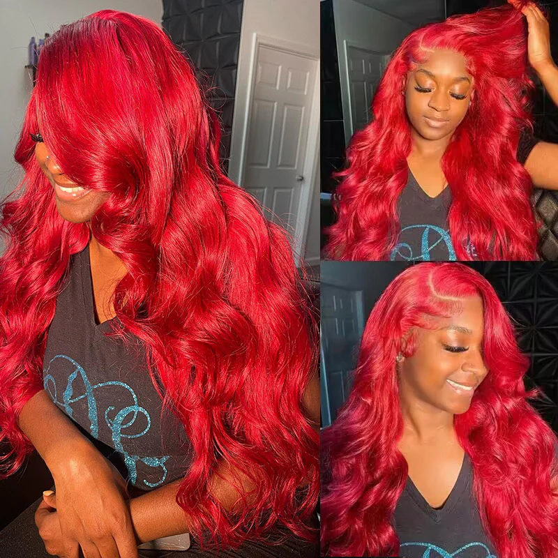 Tuneful Super Deal Red Colored 13x6 Lace Frontal 10A Virgin Human Hair ...